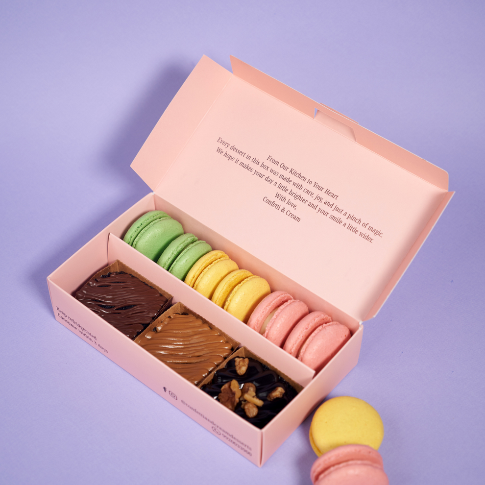 Brownie & Macaron Harmony Box – Confetti and Cream